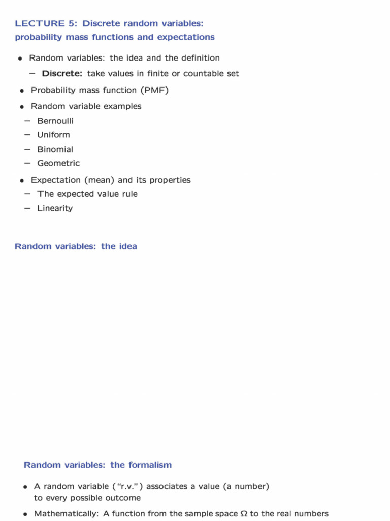 5: Discrete Random Variables: Probability Mass Functions and Expectations | PDF | Probability ...