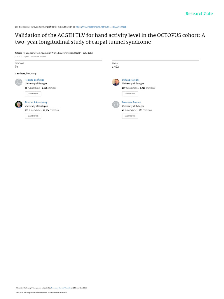 Validation of The ACGIH TLV For Hand Activity Leve | PDF | Carpal ...