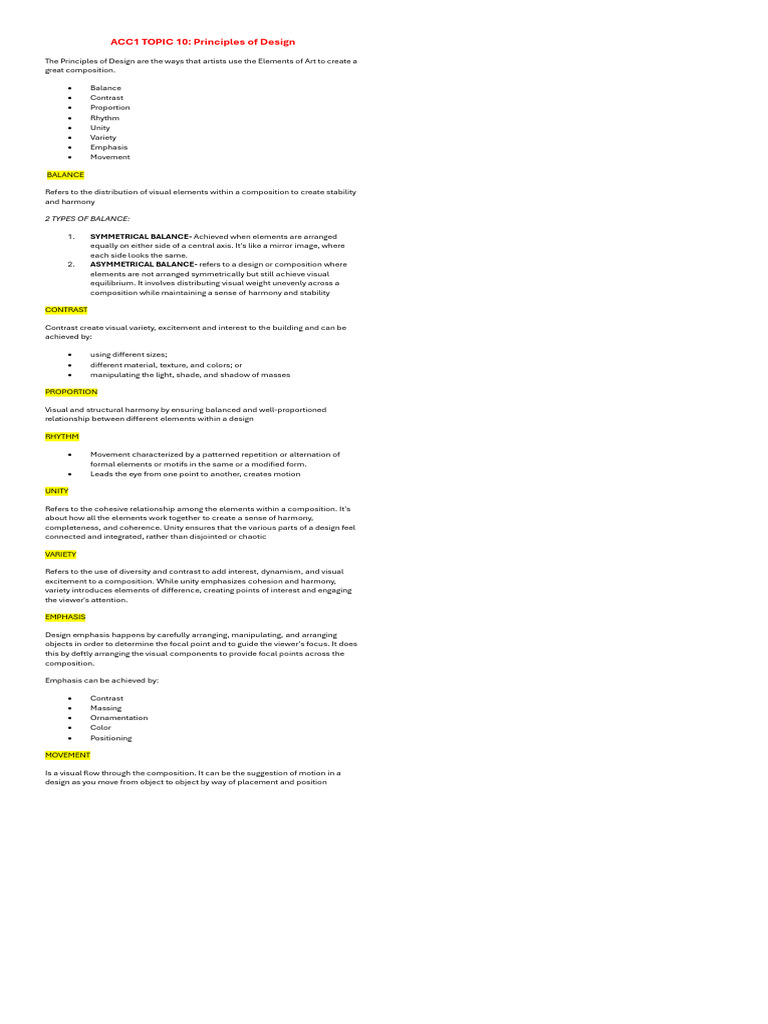 ACC1 TOPIC 10 Principles of Design | PDF | Composition (Visual Arts ...