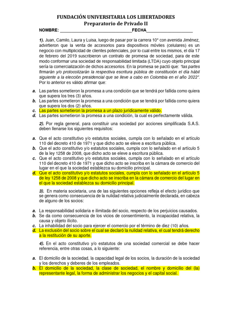 Preparatorio Privado II FU LLib (Con Respuestas) | PDF | Cheque | Business