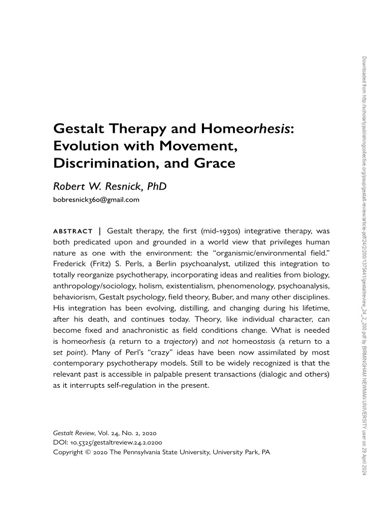 Gestalt Therapy and Homeorhesis - Evolution With Movement, Discrimination, and Grace | PDF ...