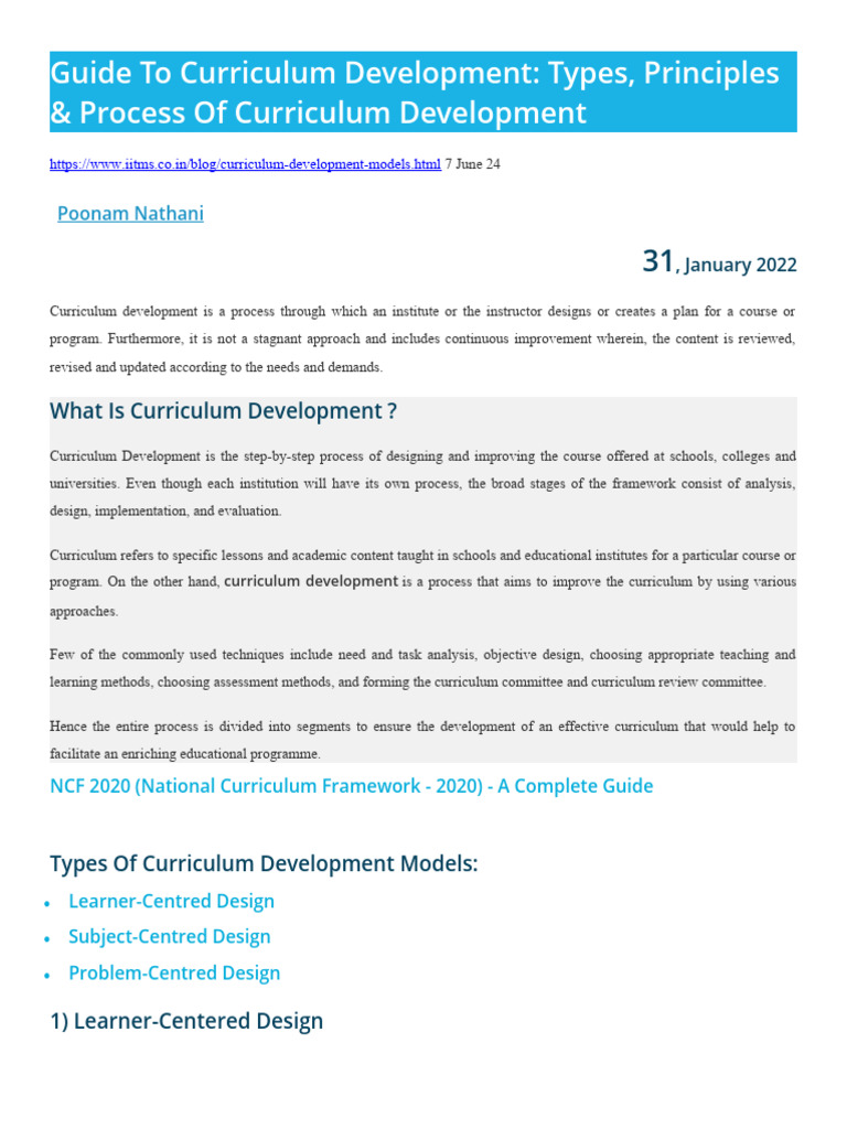 Guide To Curriculum Development | PDF | Curriculum | Learning