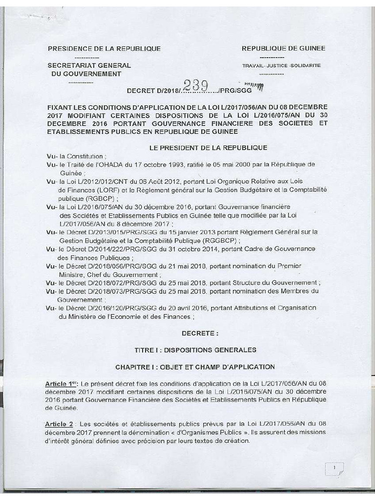Décret D'application Loi 056 Organismes Publics | PDF