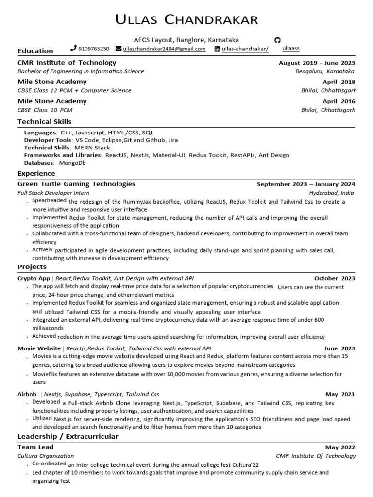 Ullas_Chandrakar_Resume (2) | PDF | Information Technology | Computer Programming