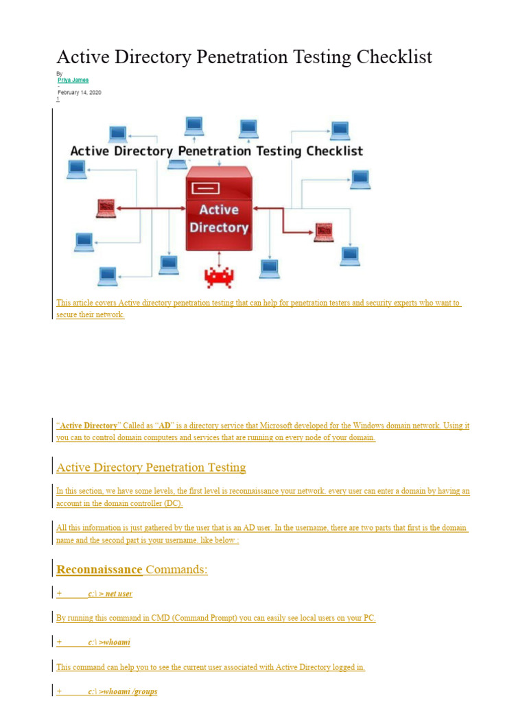 Active Directory Penetration Testing Checklist | PDF | Active Directory ...