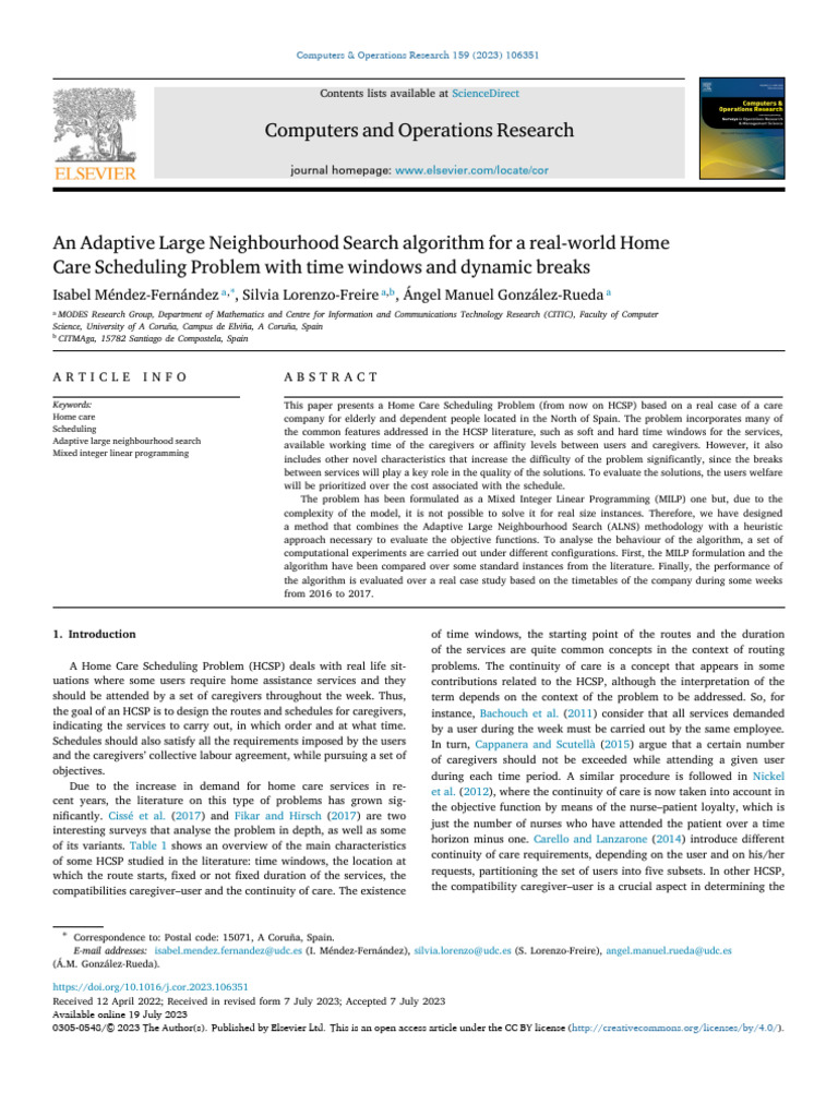 An Adaptive Large Neighbourhood Search Algorithm For A Re 2023 Computers O Pdf Linear 