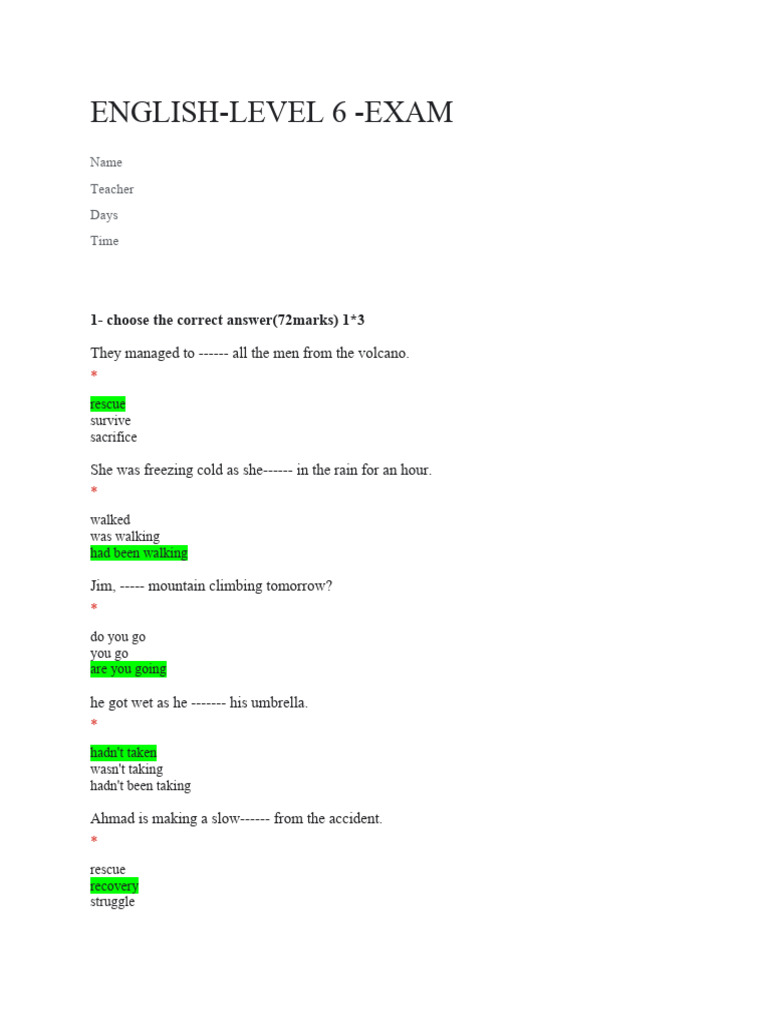 English-Level 6 - Exam Edited | PDF | English Language | Linguistics