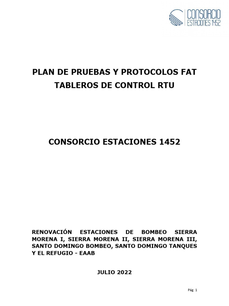 Plan de Pruebas y Protocolos Fat Tableros Rtu | PDF | Ingenieria Eléctrica | Electricidad