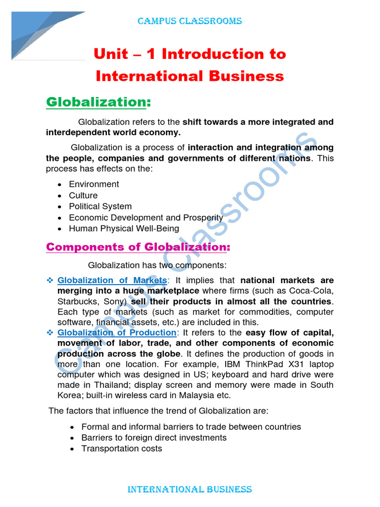 International Business Unit 1 | PDF | Globalization | Franchising