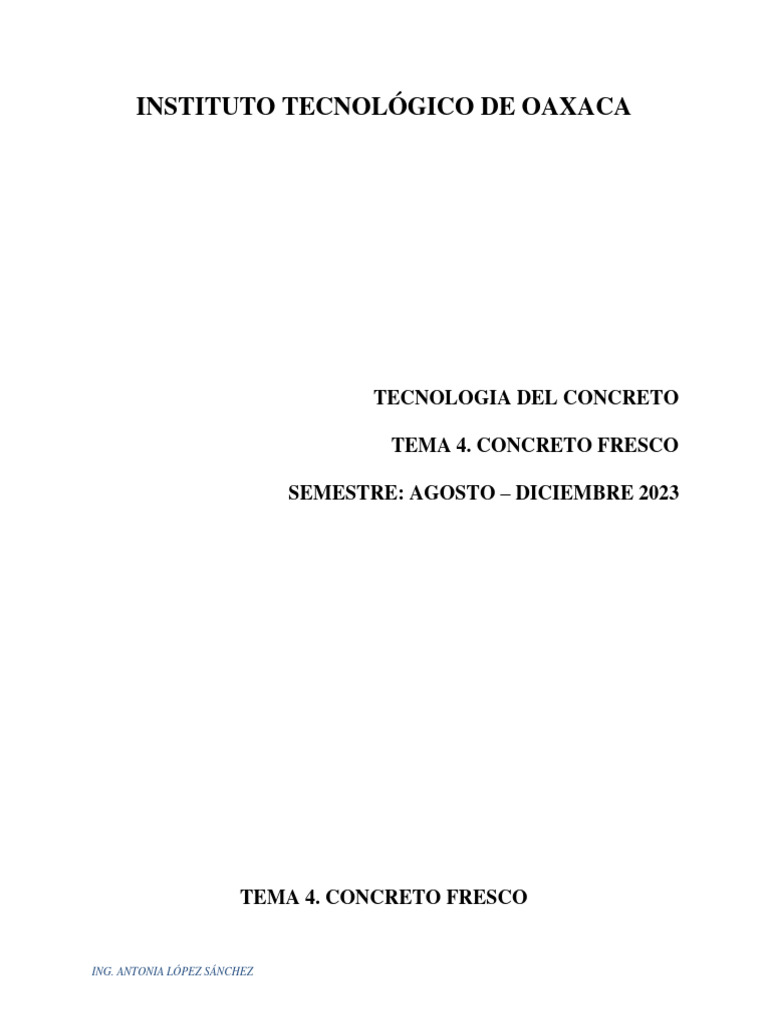 4.TEMA 4 - Concreto Fresco - Tec. de Concreto - Actividades - 2023 - 02 | PDF | Bibliografía ...