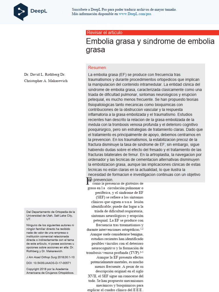 ART-DOC Fat Embolism and Fat Embolism Syndrome es-ES | PDF | Embolia ...