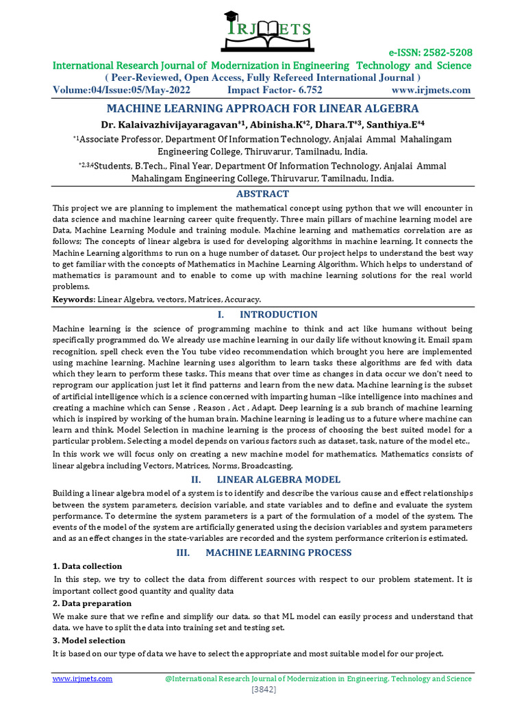 fin_irjmets1653474126 | Download Free PDF | Matrix (Mathematics) | Machine Learning