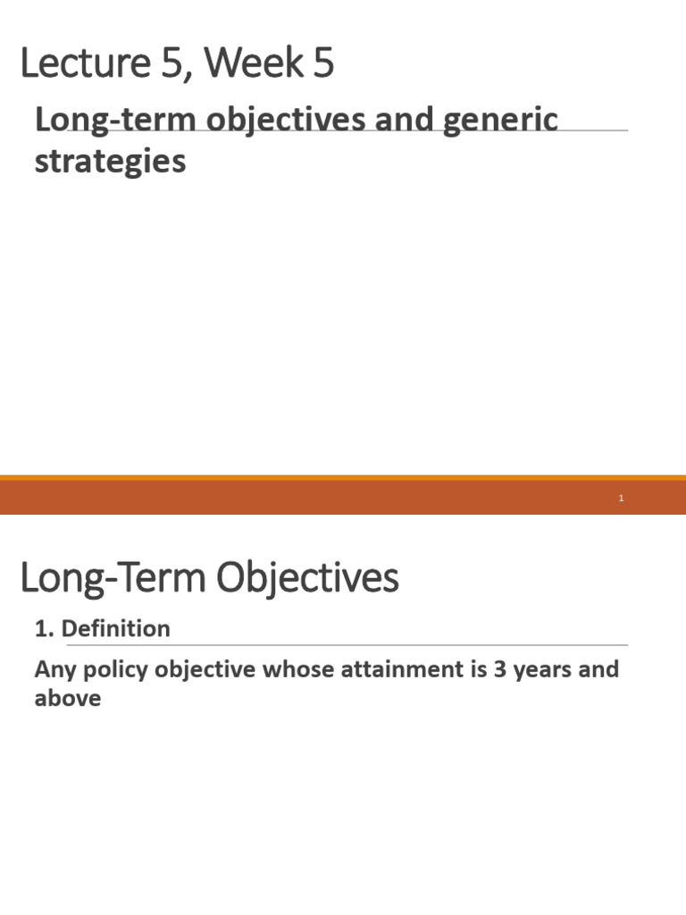 Long-Term Objectives and Generic Strategies: Lecture 5, Week 5 | PDF ...