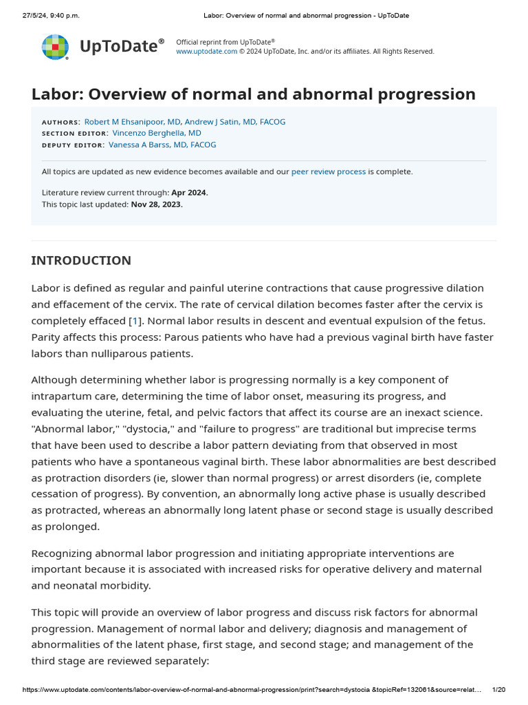 Labor_ Overview of normal and abnormal progression - UpToDate ...