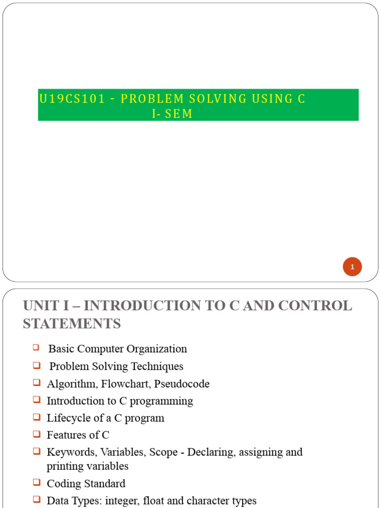 Unit 1-PSC | PDF | C (Programming Language) | Data Type