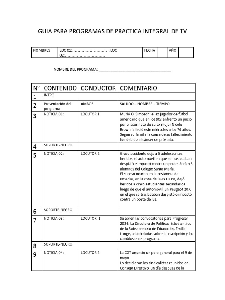 Guion Programa de TV | PDF