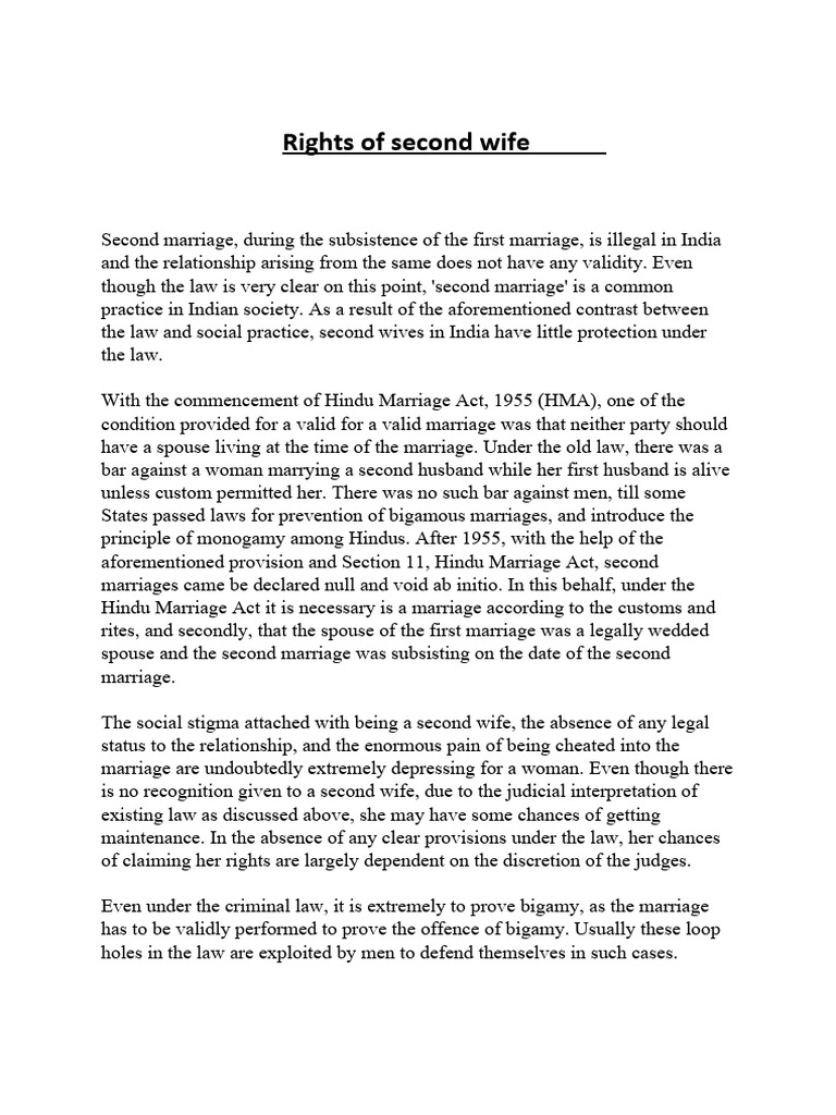 Rights of Second Wife | PDF | Marriage | Polygamy