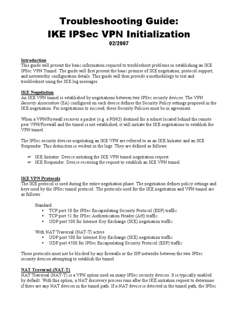 Troubleshooting Guide: Troubleshooting IKE IPSec VPN Tunnel ...