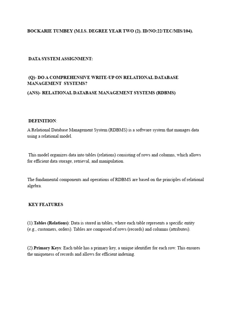 Relational Database Management Systems Assignment | PDF | Relational Database | Databases