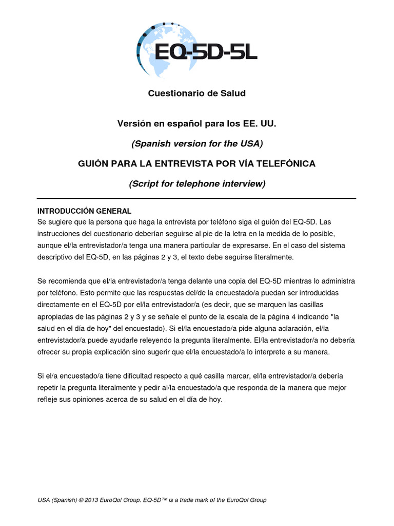 Effective - Usa Spanish Eq 5d 5l Paper Telephone v1.1 | PDF