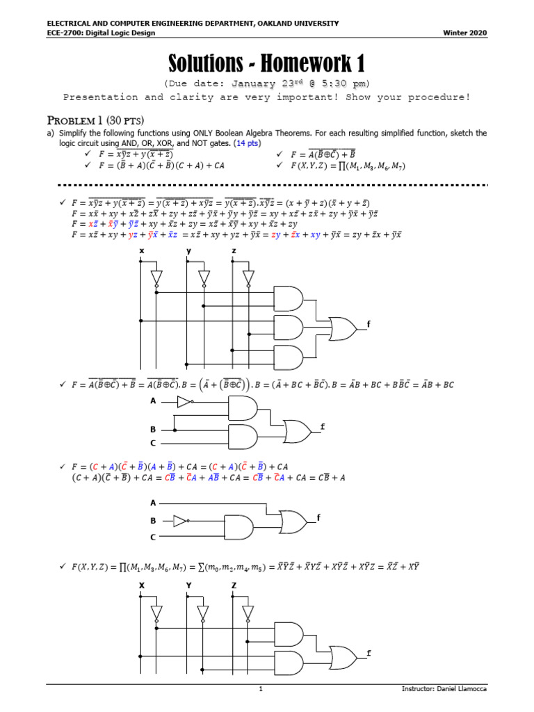 Solutions - Homework 1 | PDF | Boolean Algebra | Teaching Mathematics
