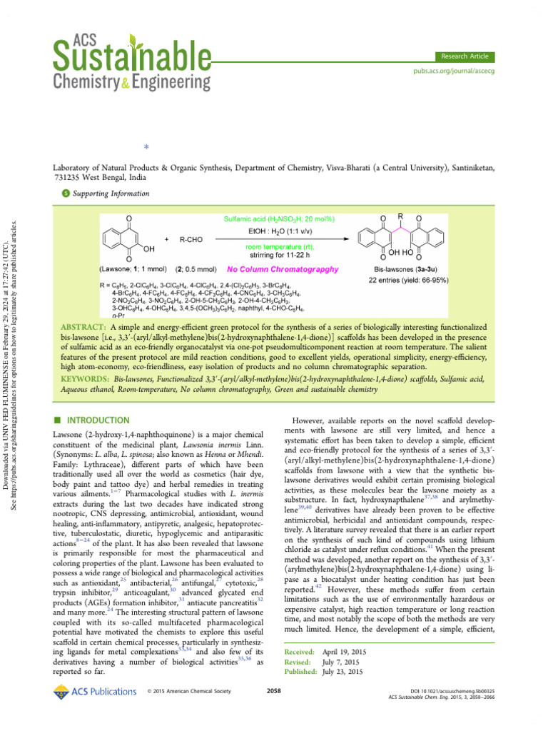 Eco-Friendly Synthesis of Bis-Lawsone Derivatives | PDF | Proton ...