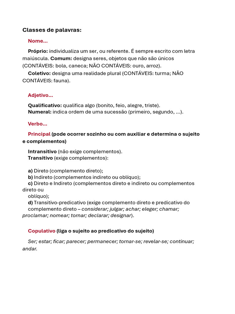 GRAMATICA 2.classes de Palavras - EXAME | PDF | Pronome | Linguística