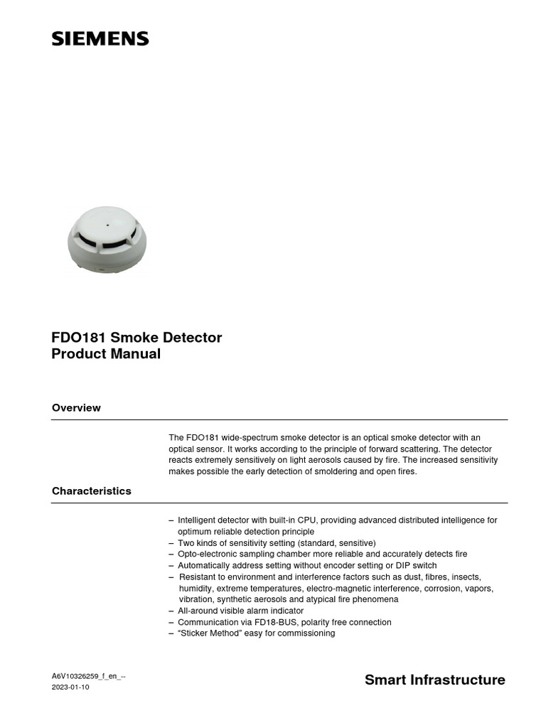 FDO181 - Smoke Detector ( Đầu báo khói ) | Download Free PDF | Sensor | Smoke