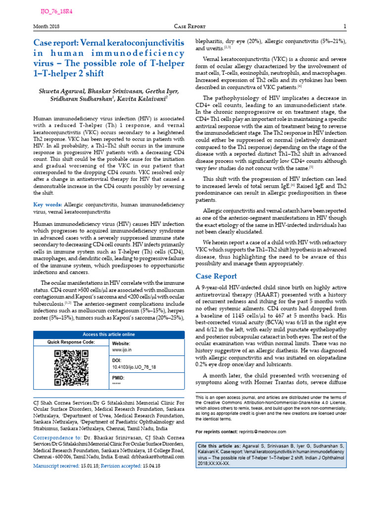 HIV VKC Case Report | PDF | T Helper Cell | Hiv