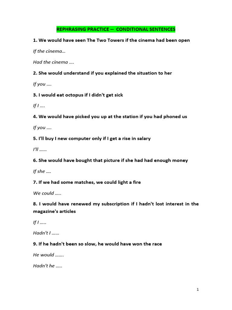 Rephrasing Practice - Conditional Sentences | PDF