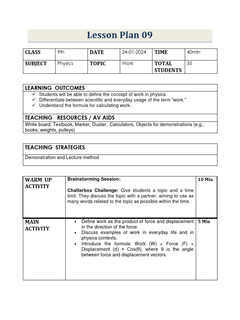Physics Lesson Plan 9 | PDF | Force | Euclidean Vector