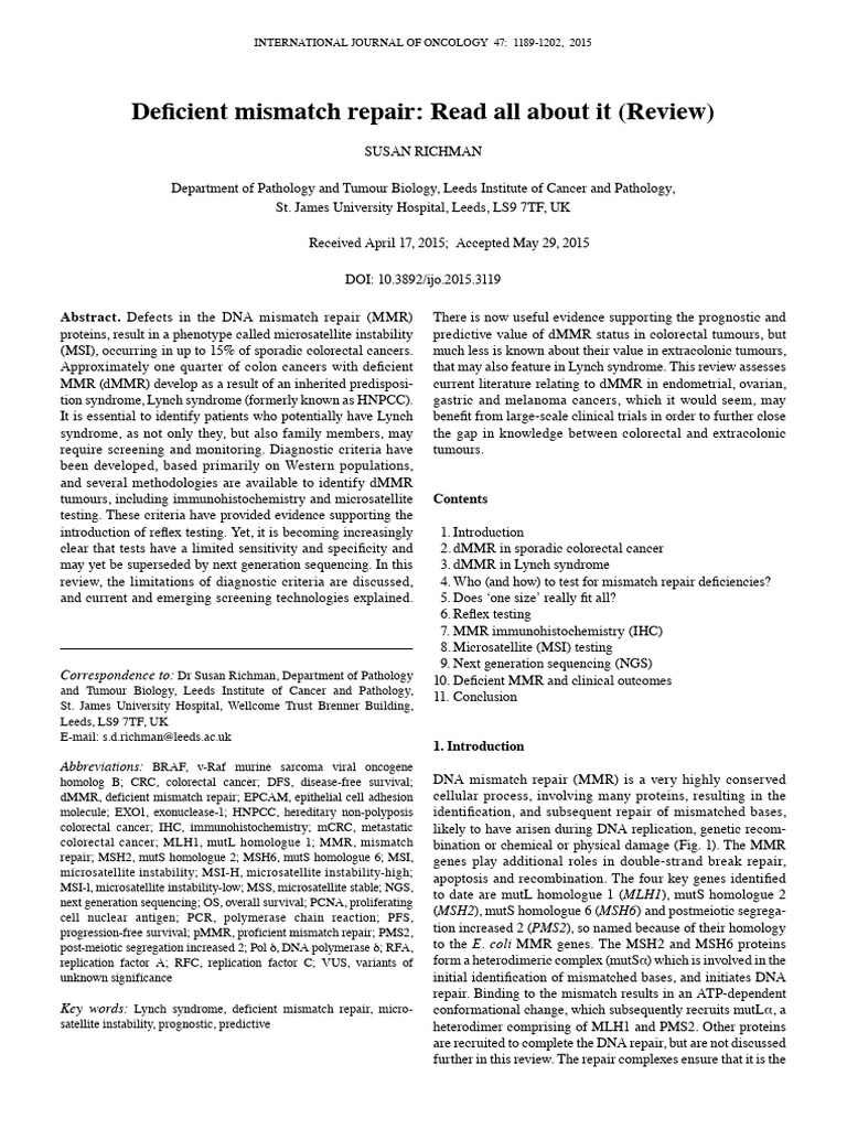 ijo-47-04-1189 | Download Free PDF | Dna Repair | Colorectal Cancer