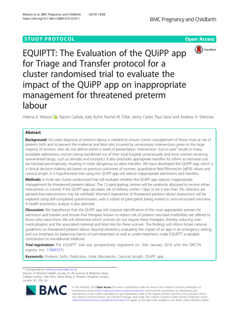 Studyprotocol Open Access | PDF | Preterm Birth | Childbirth