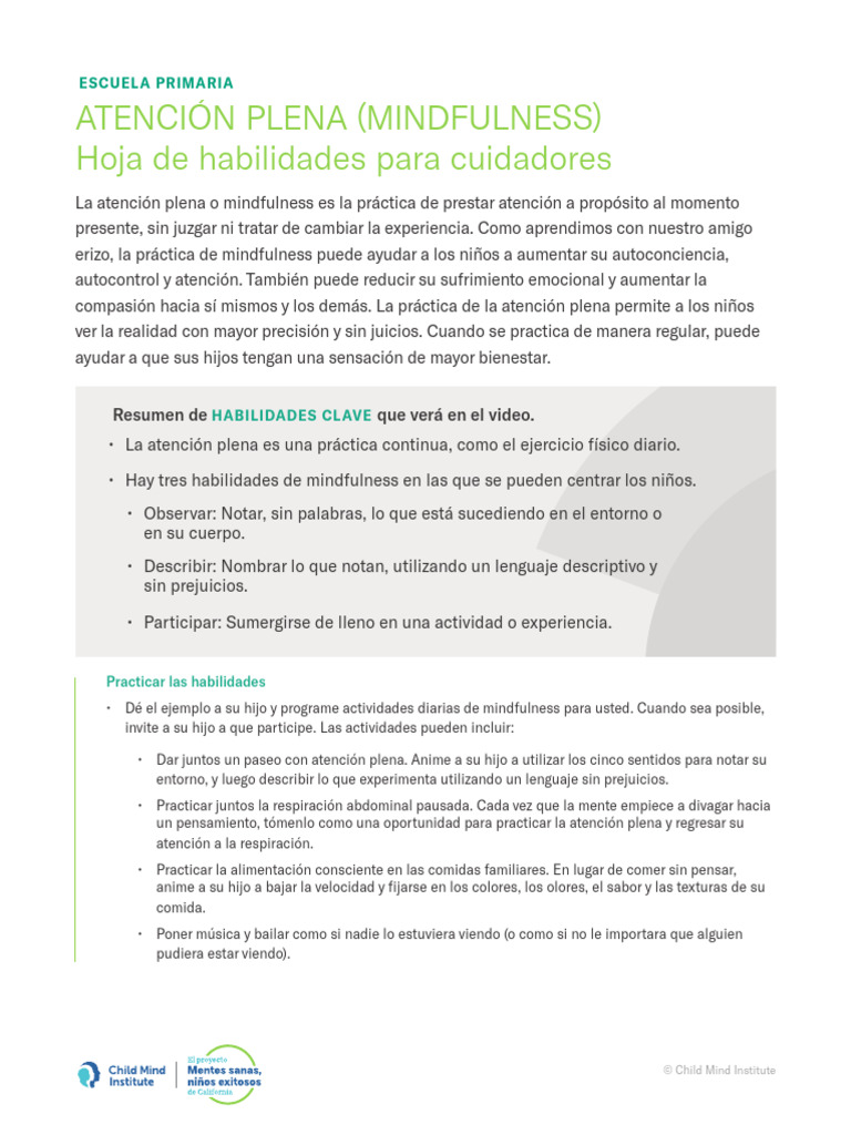 SP Mindfulness Elementaryschool Caregivers Tip-Sheet | PDF | Atención ...