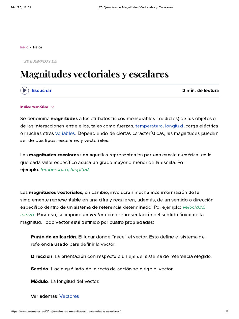 Ejemplos de Magnitudes Vectoriales y Escalares | PDF | Vector ...