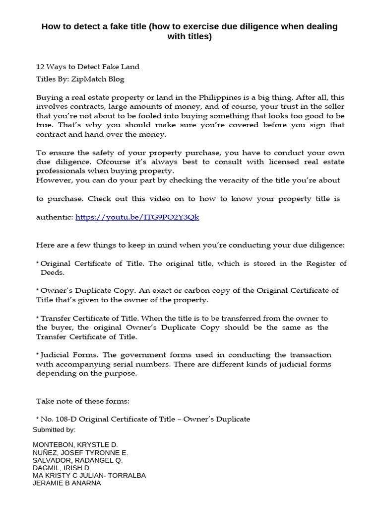 How To Detect A Fake Title (How To Exercise Due Diligence When Dealing ...