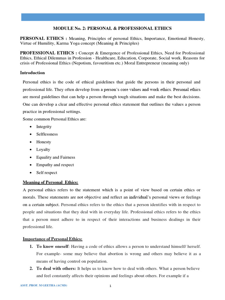 BE - MODULE 2 - Personal & Professional Ethics | PDF | Professional ...