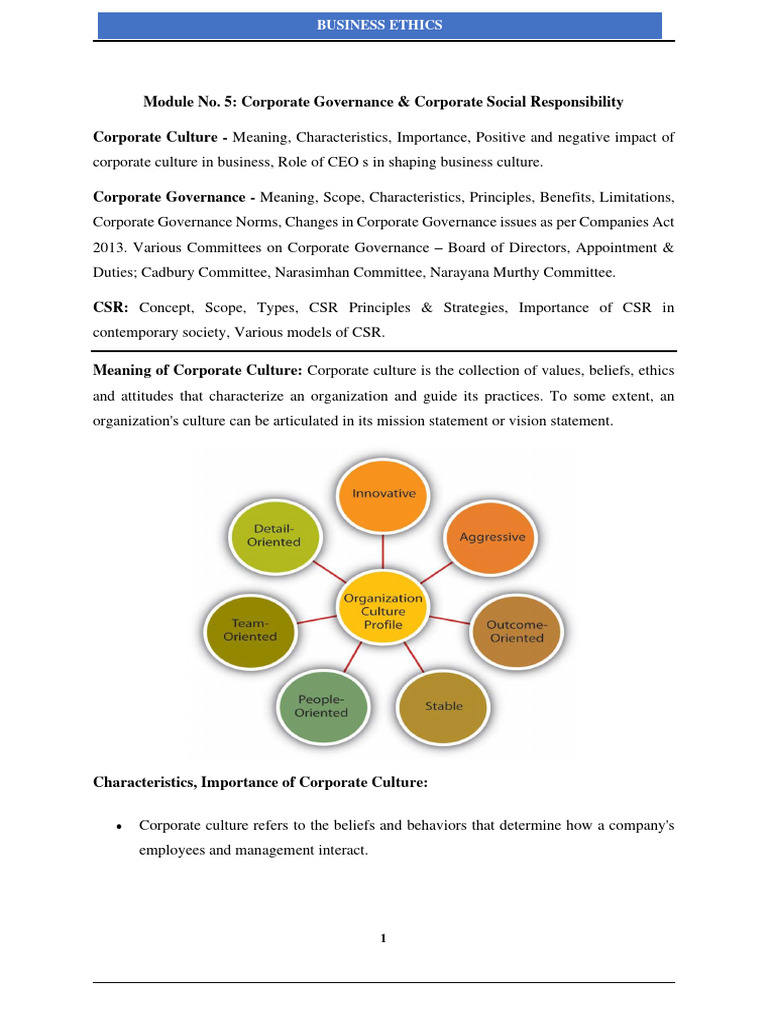 BE - MODULE 5 - Corporate Governance and Corporate Social Responsibility | PDF | Corporate ...