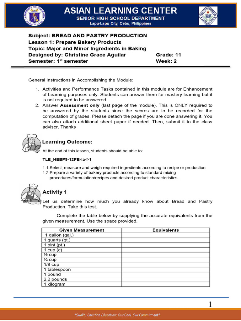 1ST Quarter Week 2 Major and Minor Ingredients | Download Free PDF | Flour | Breads