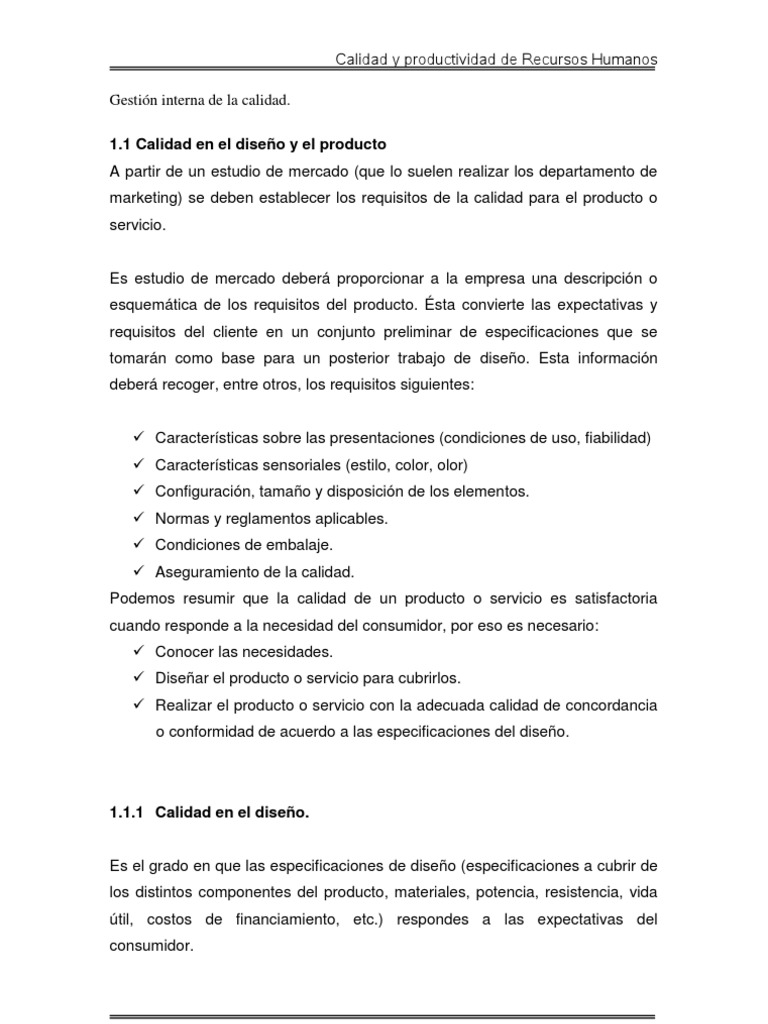 Gestion Interna de La Calidad | PDF | Calidad (comercial) | Diseño