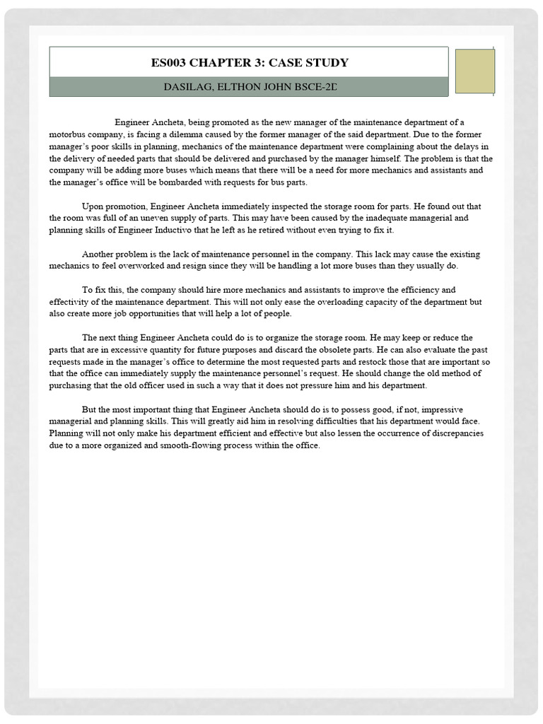 ES003 Chapter 3 Case Study DASILAG - BSCE-2D | PDF | Business | Computers