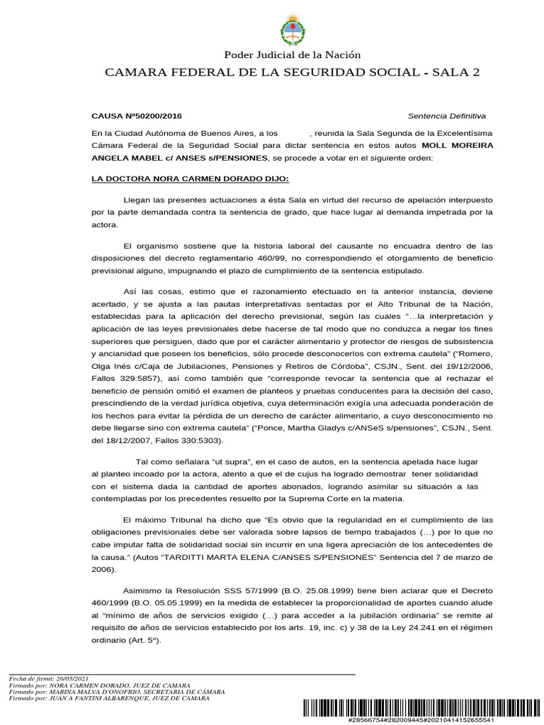 MOLL MOREIRA ANGELA MABEL C/ ANSES s/PENSIONES | PDF | Sentencia (ley ...