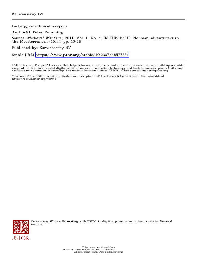 Early Pyrotechnical Weapons Recreating A Medieval Fire-Arrow | PDF