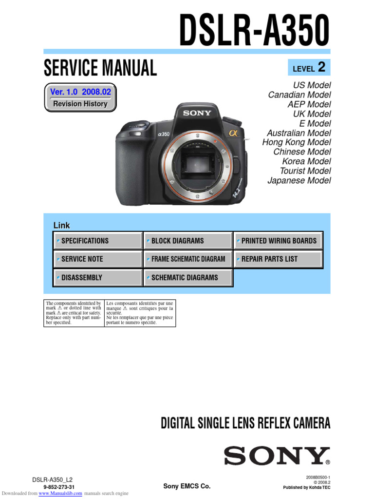 Sony DSLR-A350 Service Manual | PDF | Camera | Digital Single Lens ...