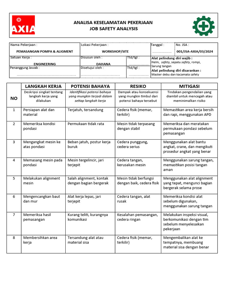003-Jsa Pemasangan Pompa Dan Aligment | PDF
