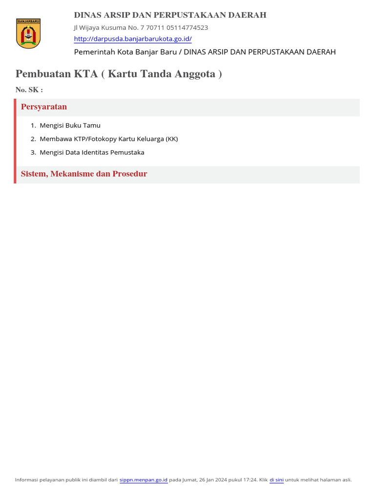 Unduh Standar Pelayanan - Pembuatan KTA (Kartu Tanda Anggota) | PDF ...