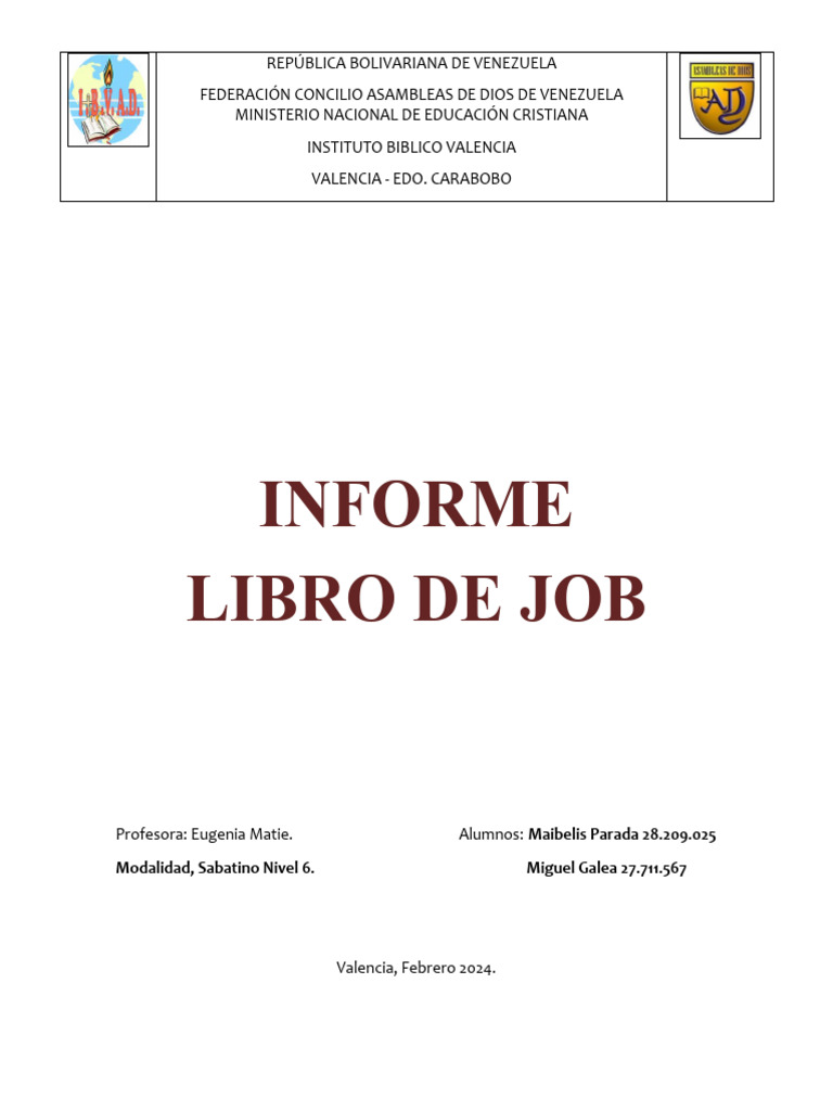 Informe Del Libro de Job | PDF | Libro de trabajo | Poesía