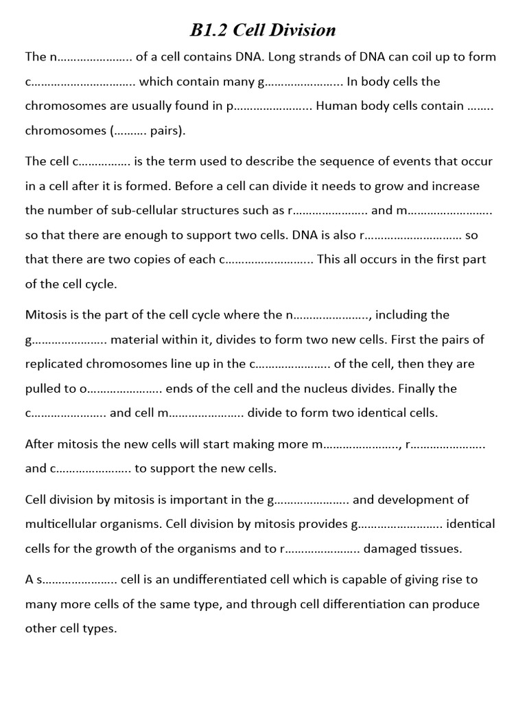 Understanding Cell Division and Stem Cells | PDF | Cell (Biology ...