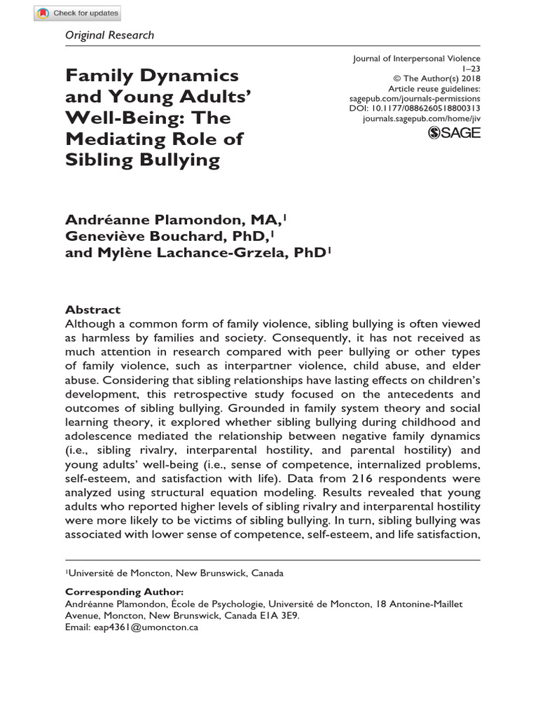 Impact of Sibling Bullying on Well-Being | PDF | Bullying | Self Esteem