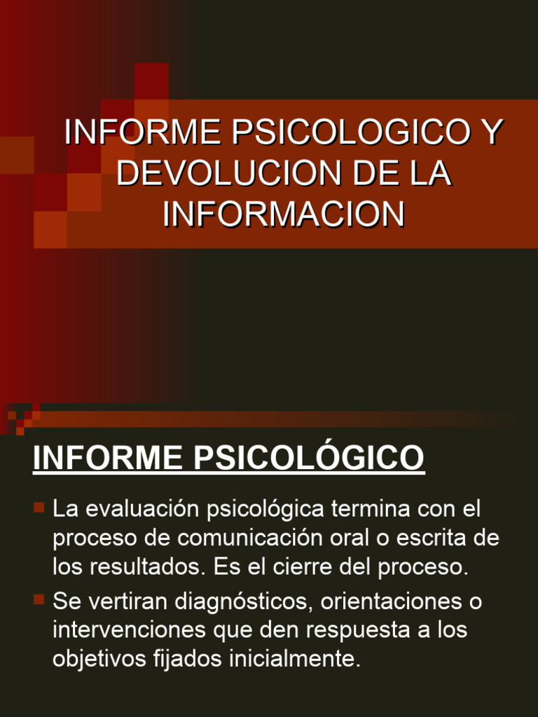 Clase 16 - INFORME Y DEVOLUCION | PDF | Sicología | Evaluación